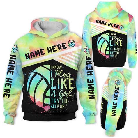 Volleyball Watercolor Custom Name I Play Like A Girl 3d Hoodie