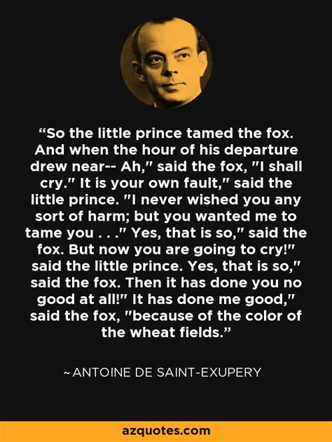 Antoine De Saint Exupery Quote So The Little Prince Tamed The Fox And