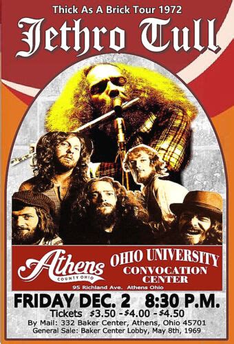 Jethro Tull 1972 Concert Poster Athens Ohio Convocation Center Gig Pole