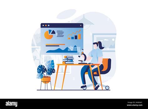 Data Science Concept With People Scene In Flat Cartoon Design Woman