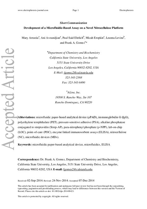 Pdf Development Of A Microfluidic‐based Assay On A Novel