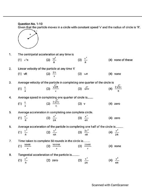 Circular Motion Practice Paper Pdf