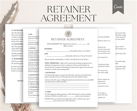 Editable Retainer Agreement Template Service Retention Contract