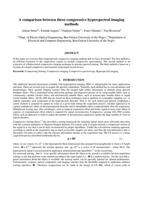 pdf a comparison between three compressive hyperspectral imaging methods