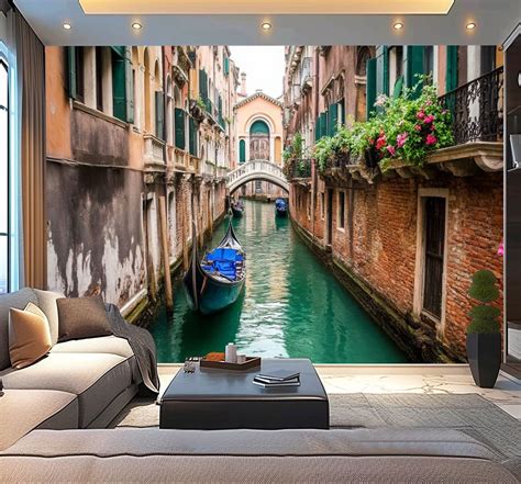 Peel And Stick Wallpaper Scenic Canal Gondolas Venice Italy Venetian