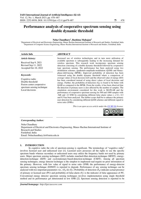 Pdf Performance Analysis Of Cooperative Spectrum Sensing Using Double