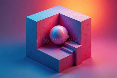 Cube Staircase Spirals Around A Central Sphere Isolated Cube Stock
