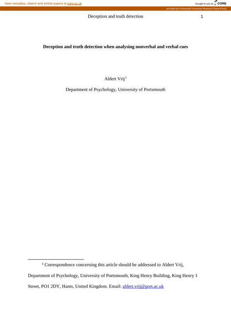 Pdf Deception And Truth Detection When Analysing Nonverbal And