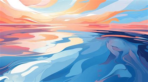Mirrorlike Water Surfaces With Abstract Reflections Flat Design Side