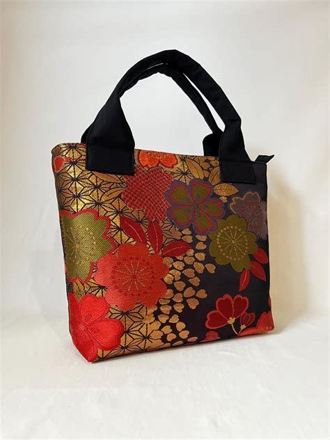 Zippered Small Tote Bag Made From Upcycled Japanese Obi Wearable Art