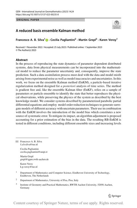 Pdf A Reduced Basis Ensemble Kalman Method