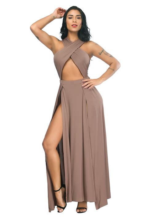 Sexy Open Front High Slit Black Stretch Silk Evening Prom Dress