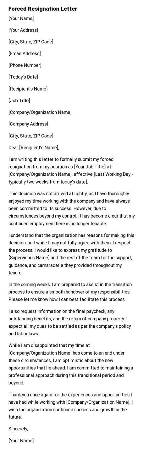 Forced To Resign Letter