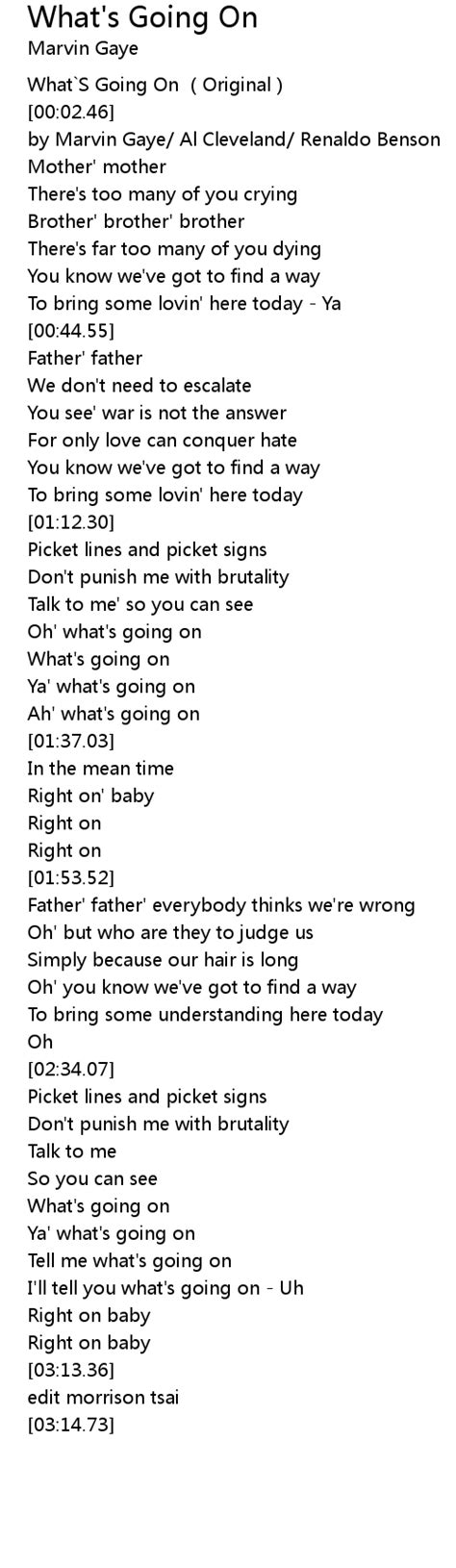 Whats Going On Lyrics Follow Lyrics