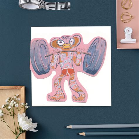 Monkey Lifting Weights Die Cut Greetings Card Trade The Dm Collection