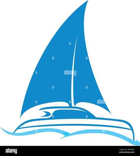 Simple And Creative Sailing Catamaran With Silhouette Style Stock