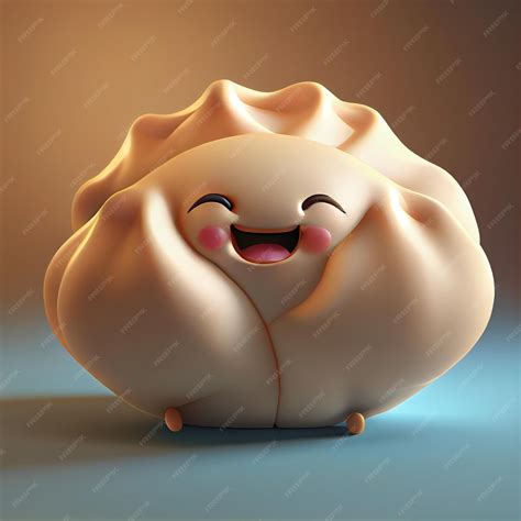 Premium Photo Cute Kawaii Dumpling 3d Render Character Xiao Long Bao