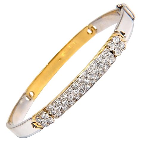 Designer Bangle Bracelet 18 Karat 150 Carat Natural Diamonds Two Toned