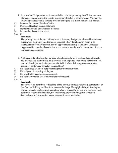 Solution Chapter 35 Structure And Function Of The Respiratory System