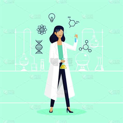 科学家烧杯女人绘画插图科学女孩白昼矢量实验室