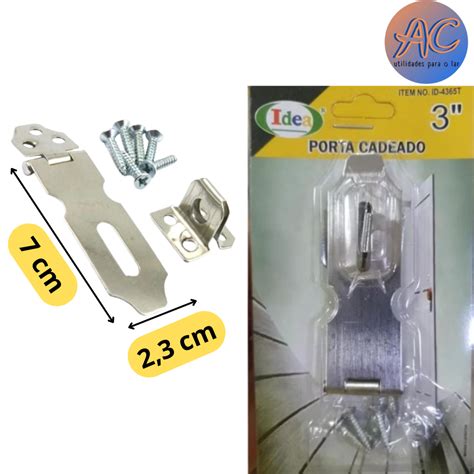 Aço Porta Cadeado 7 Cm 3 6 Parafusos Marca Idea Id 4365t Dobradiça Fecho Tranca