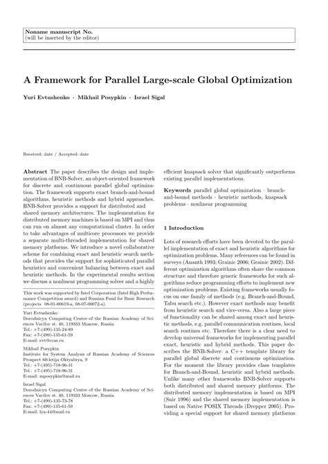 Pdf A Framework For Parallel Large Scale Global Optimization