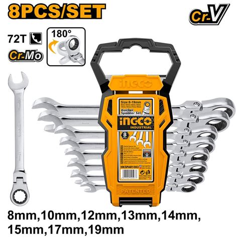 Ingco Spanner Set Flexible Ratchet 8pce Mica Online