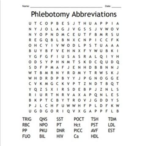 Phlebotomy Abbreviations Word Search 2 Amped Up Learning