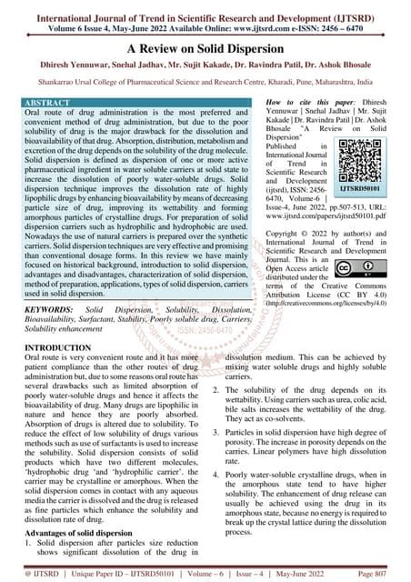 A Review On Solid Dispersion Pdf