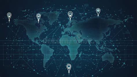 Stylized World Map With Location Pins And Connecting Lines Highlights Global Connections And