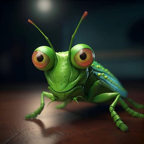 Premium Ai Image Green Grasshopper With Big Eyes On A Dark Background