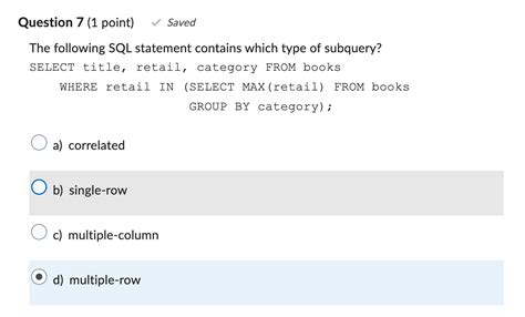 Solved The Following Sql Statement Contains What Type Of