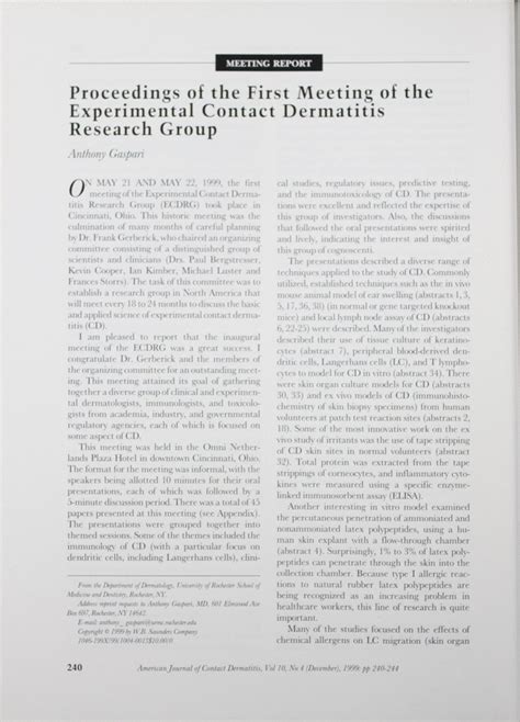 Proceedings Of The First Meeting Of The Experimental Contact Dermatitis