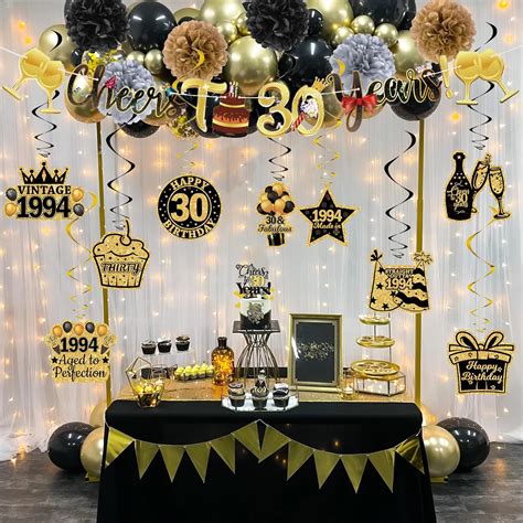 Decoraciones De 30 Cumpleaños Negro Y Dorado Suministros Para Fiesta De