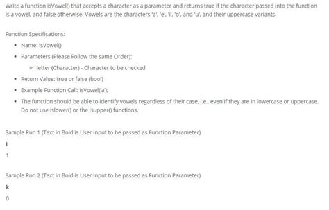 Solved Write A Function IsVowell That Accepts A Character As Chegg