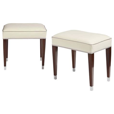 Jacques Adnet Set Of Six Black Leather Stools At 1stdibs