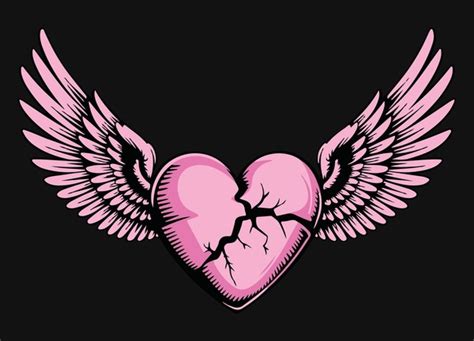 Broken Hearts With Wings Drawings Dark Winged Heart Broken Graphic Art