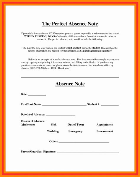 Dental Work Excuse Template