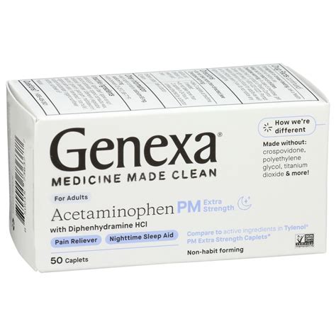 Genexa Acetaminophen Pm Extra Strength Caplets 50 Count