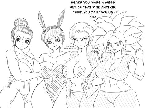 Rule 34 4girls Abs Android 18 Angel Dragon Ball Big Breasts Black And White Black Eyes Black