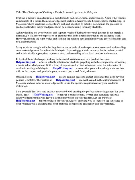 Example Of Acknowledgement For Thesis In Malaysia Pdf