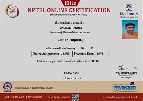 Cloudcomputing Nptel Certificate Learningneverstops Technology Skilldevelopment Anurag