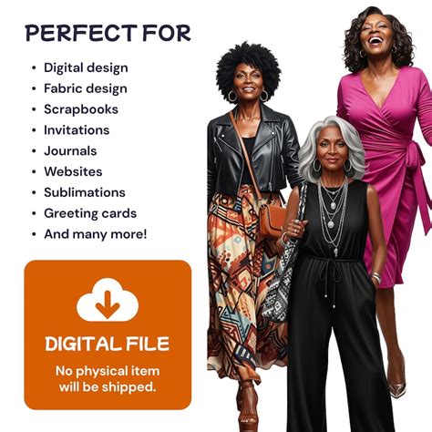 Mature Black Women Stylish Outfits Clipart African American Granny