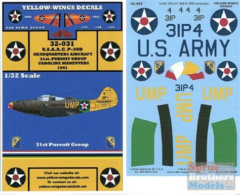 Ywd32031 132 Yellow Wings Decals Early Usaac Bell P 39d Airacobra
