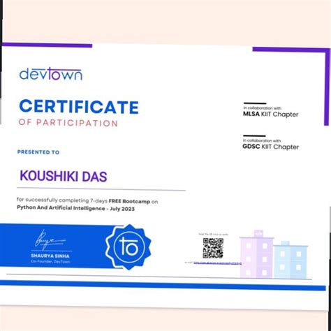 koushiki das on linkedin it was great experience learning python and ai with the help of devtown…