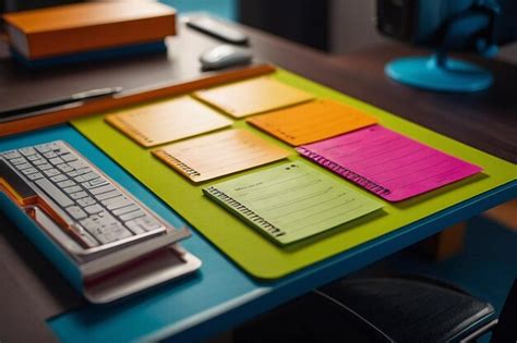 Desk With A Colorful Desk Pad Premium Ai Generated Image
