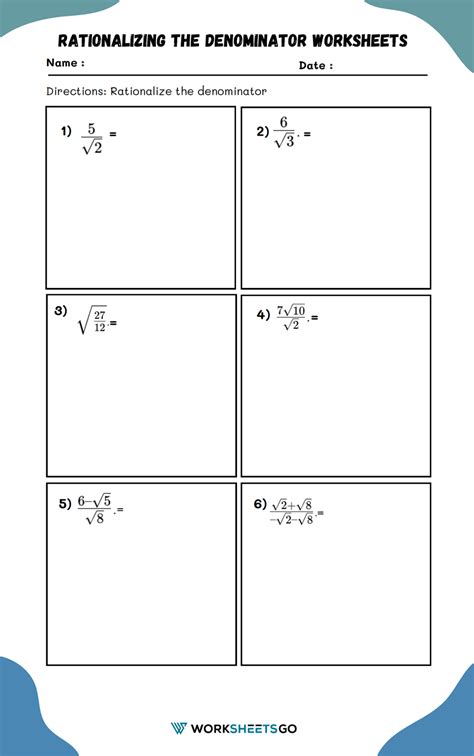 Rationalizing The Denominator Worksheet Rationalize Denominator