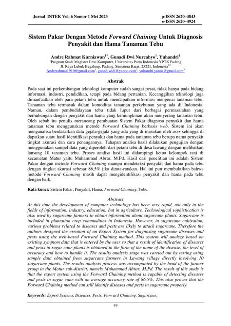 Pdf Sistem Pakar Dengan Metode Forward Chaining Untuk Diagnosis