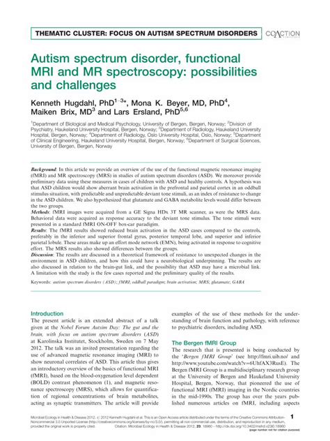 Pdf Autism Spectrum Disorder Functional Mri And Mr Spectroscopy