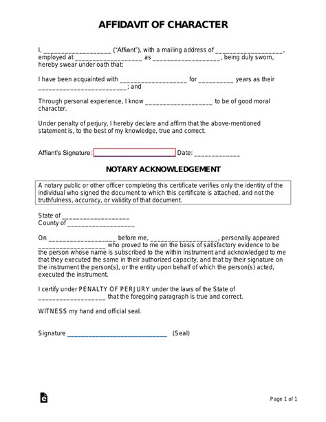 Free Affidavit Of Character Pdf Word Eforms